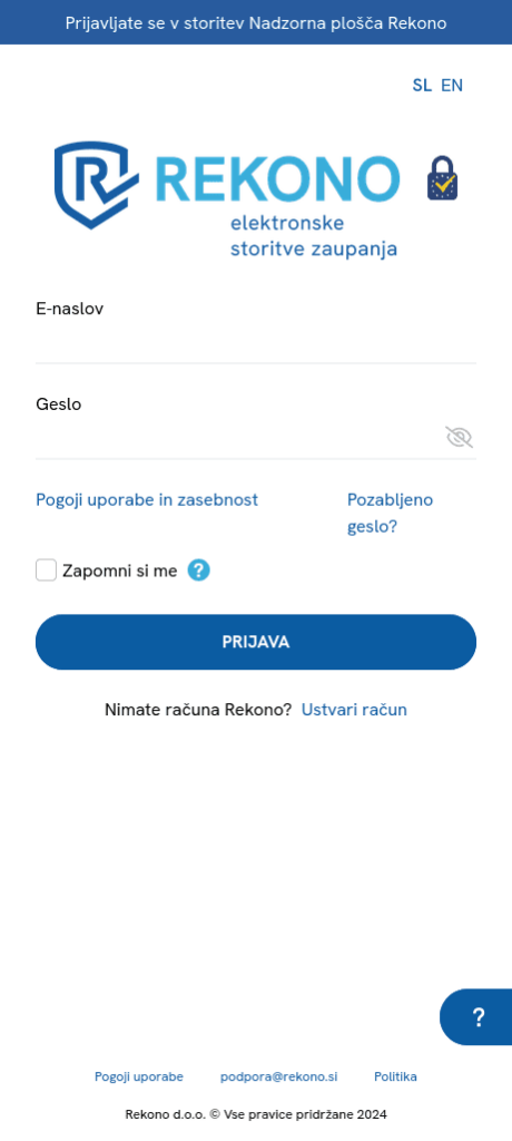 Prijava v storitev prek mehanizmov OnePass-a - Rekono
