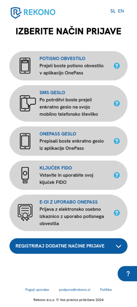Prijava v storitev prek mehanizmov OnePass-a - Rekono