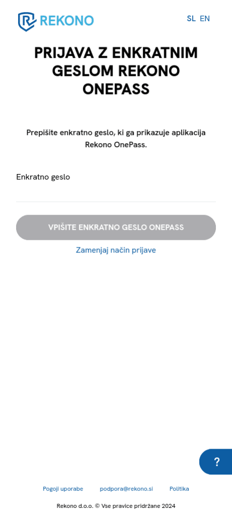 Prijava v storitev prek mehanizmov OnePass-a - Rekono
